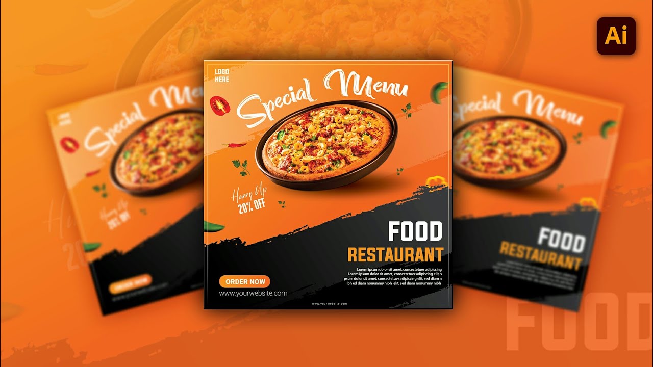 Illustrator CC Tutorial | Graphic Design | Restaurant Food 🍲 Poster ...