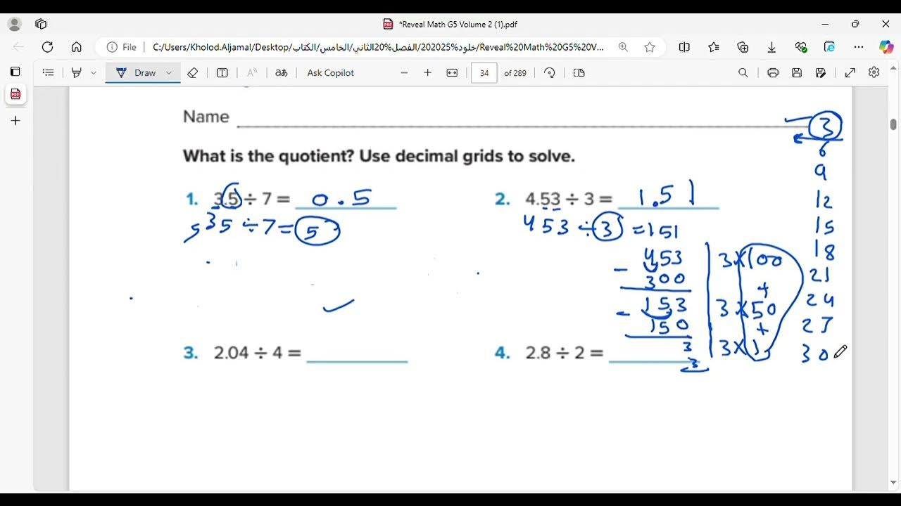Reveal math grade 5 lesson 8_ 3 represent division of decimals by a ...