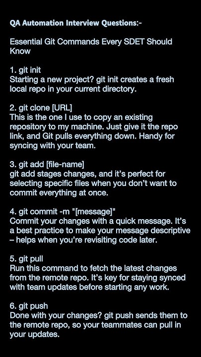 2024-Important GIT commands-Interview Questions asked for AutomationQA ...