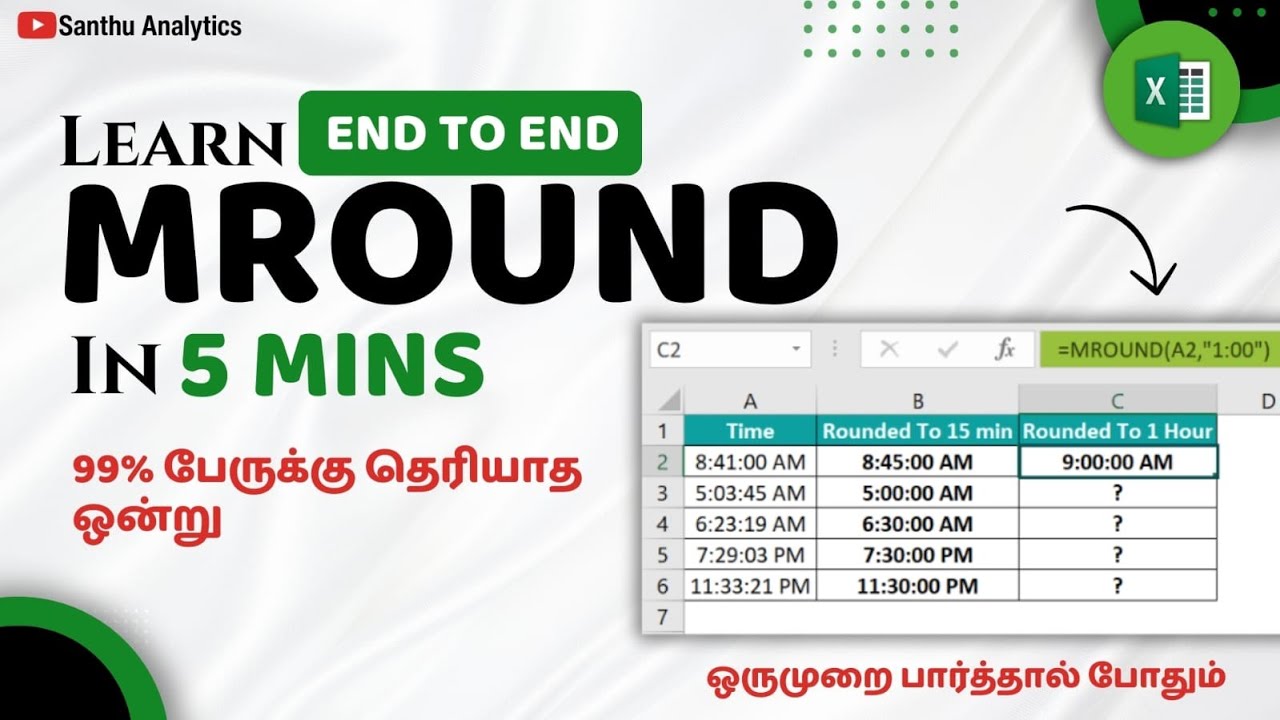 The MROUND function in Excel | Santhu Analytics| - YouTube