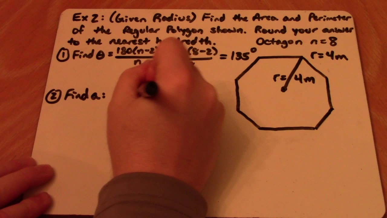 Area and Perimeter of Regular Polygons Ex2 Given Radius - YouTube