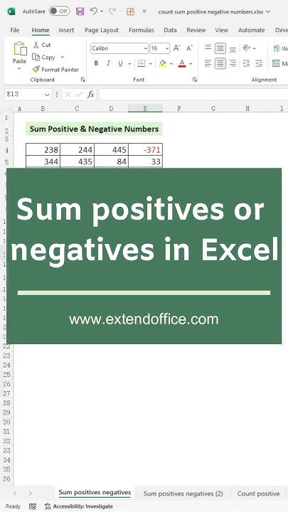 Sum only positive negative numbers in Excel #excel - YouTube