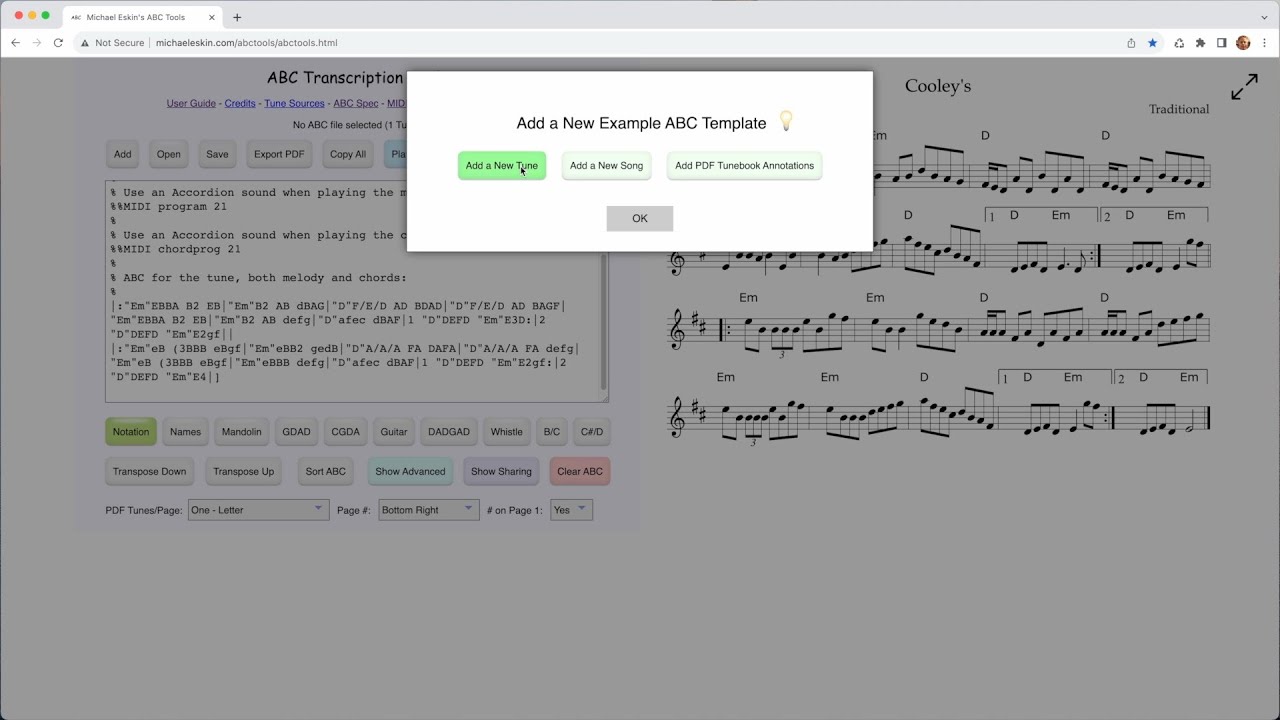 ABC Transcription Tools - New "Add ABC Template Feature" - YouTube