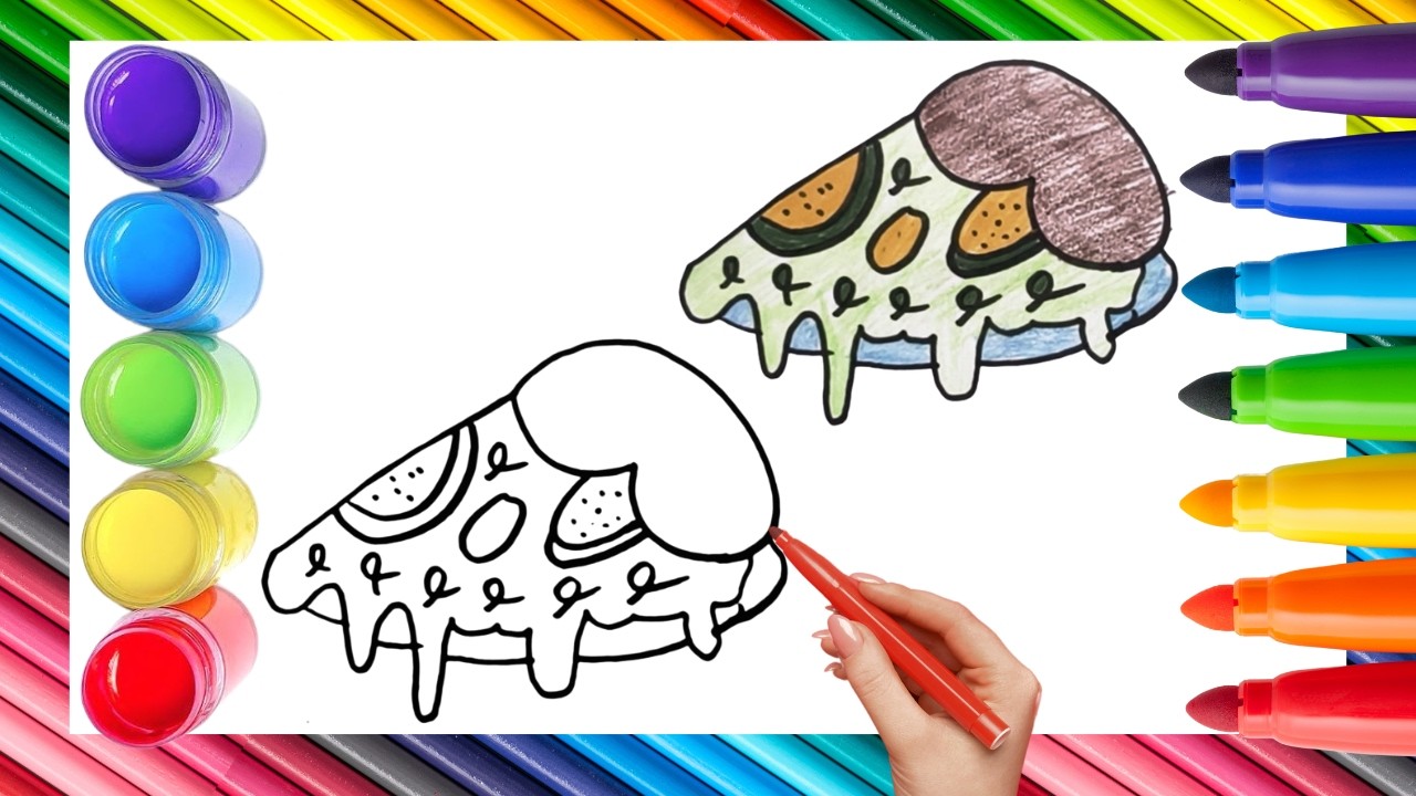 How To Draw cute Pizza Drawing, Painting & Coloring For Kids and ...