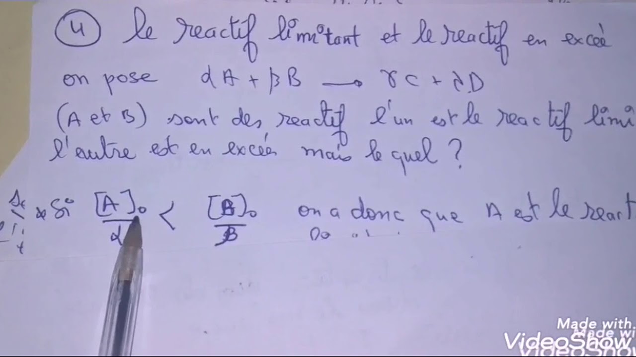 Cour cinétique chimie 4 - Réactif limitant et réactif en excède - YouTube