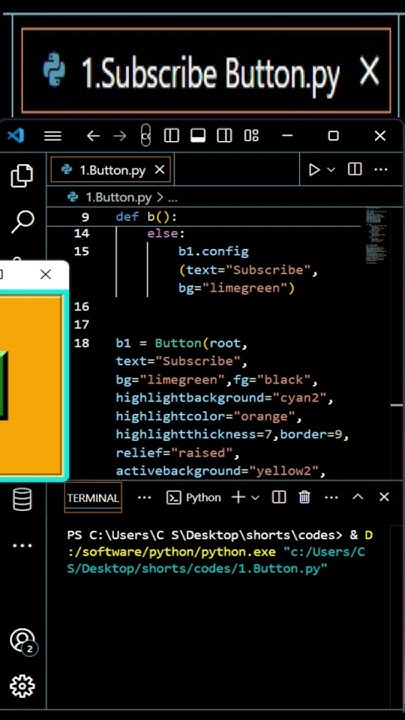 1 Subscribe Button 👌 Python Tkinter Coding Python Shorts Youtube