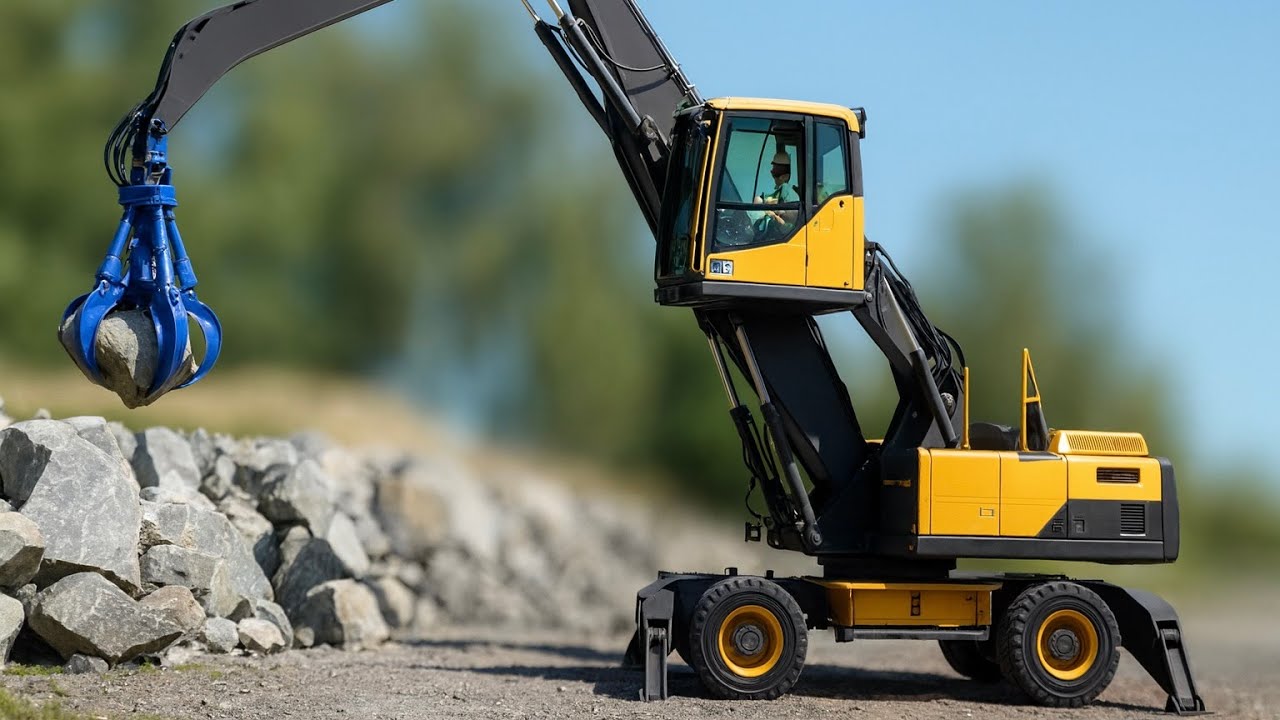 Extreme Rock Lifting Skills — Excavator With Grapple in Action - YouTube