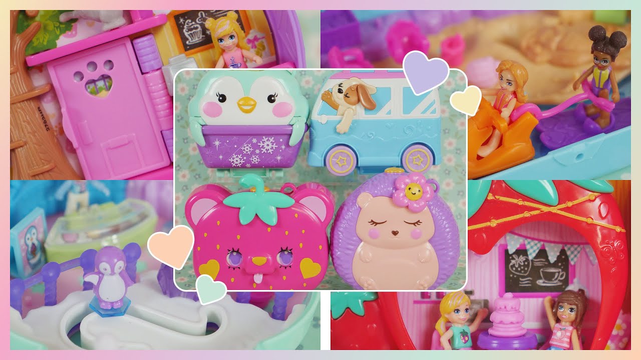 SHOWCASE Polly Pocket Snow Sweet Penguin, Seaside Puppy Ride, Straw ...