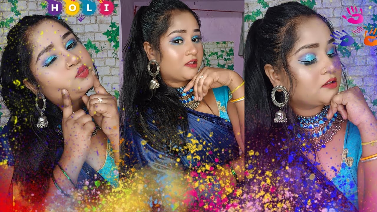 holi special mix blue eye makeup look #skyblueeyemakeup #makeuptutorial ...