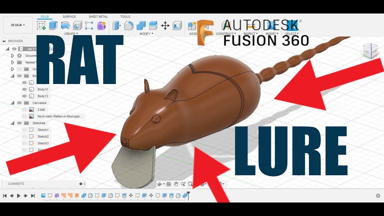 Design a topwater rat fishing lure with Fusion360 - YouTube