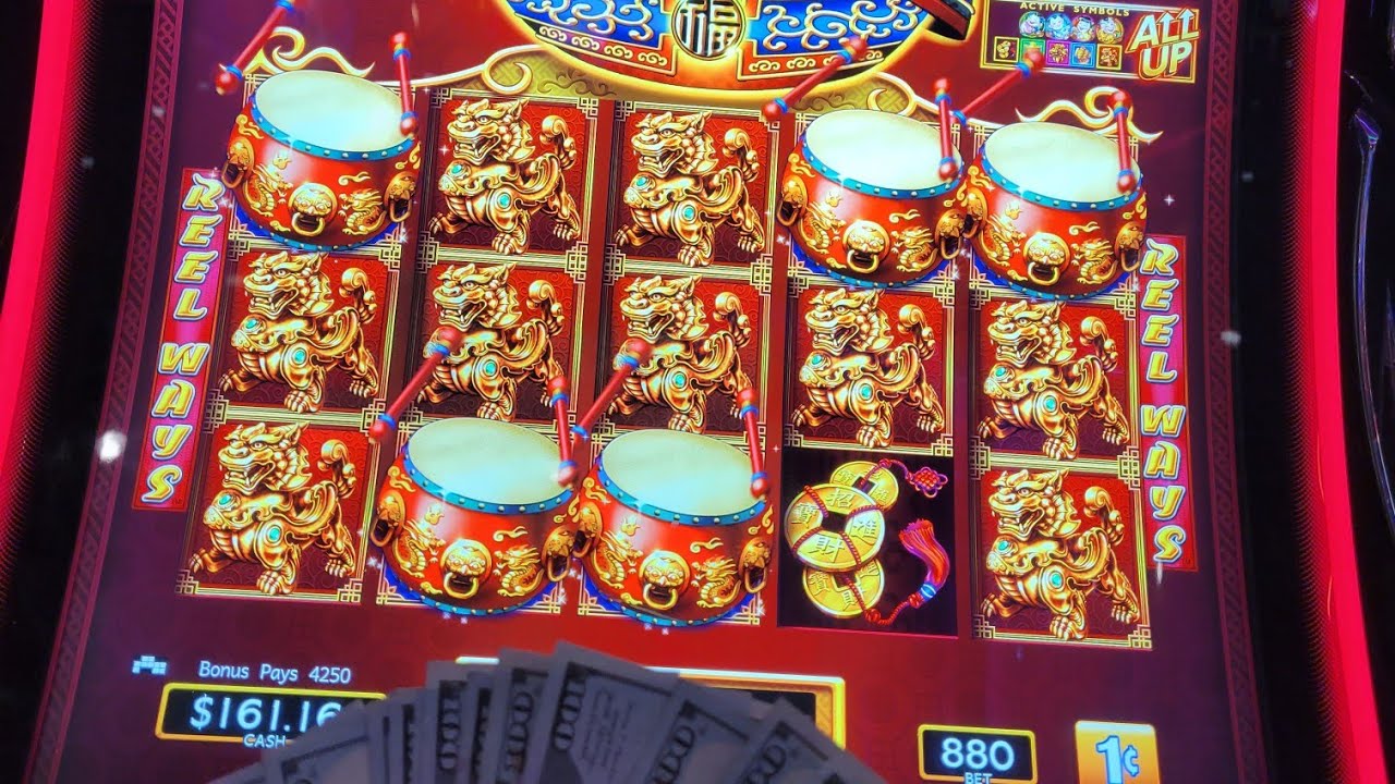 Jackpot, Huge 5 Drum Bonus with full screen Fu Dogs, Everyone's Dream ...