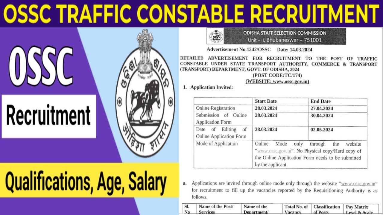 OSSC Traffic Constable Recruitment 2024 ! Apply Online 12th Pass ...