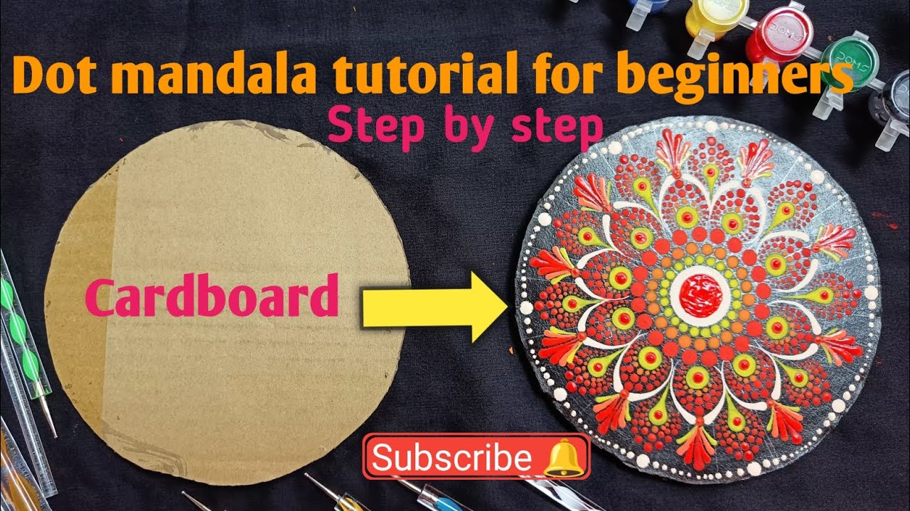 Dot mandala art for beginners on Cardboard / Step by step tutorial / Colourful Dots - YouTube