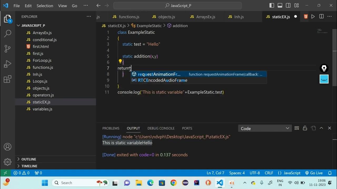 Static In Javascript Telugu Youtube