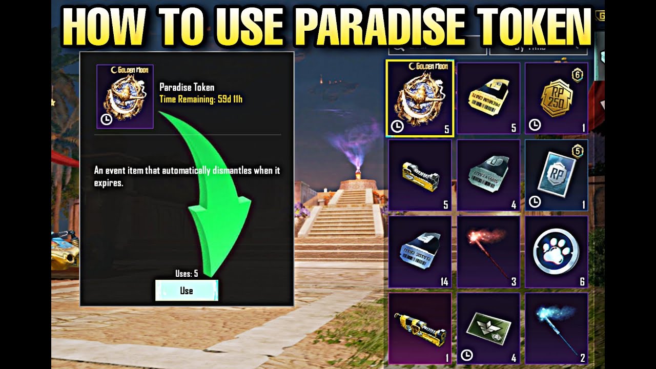HOW TO USE PARADISE TOKEN PUBG MOBILE | GOLDEN MOON CLOUD MARKET - YouTube