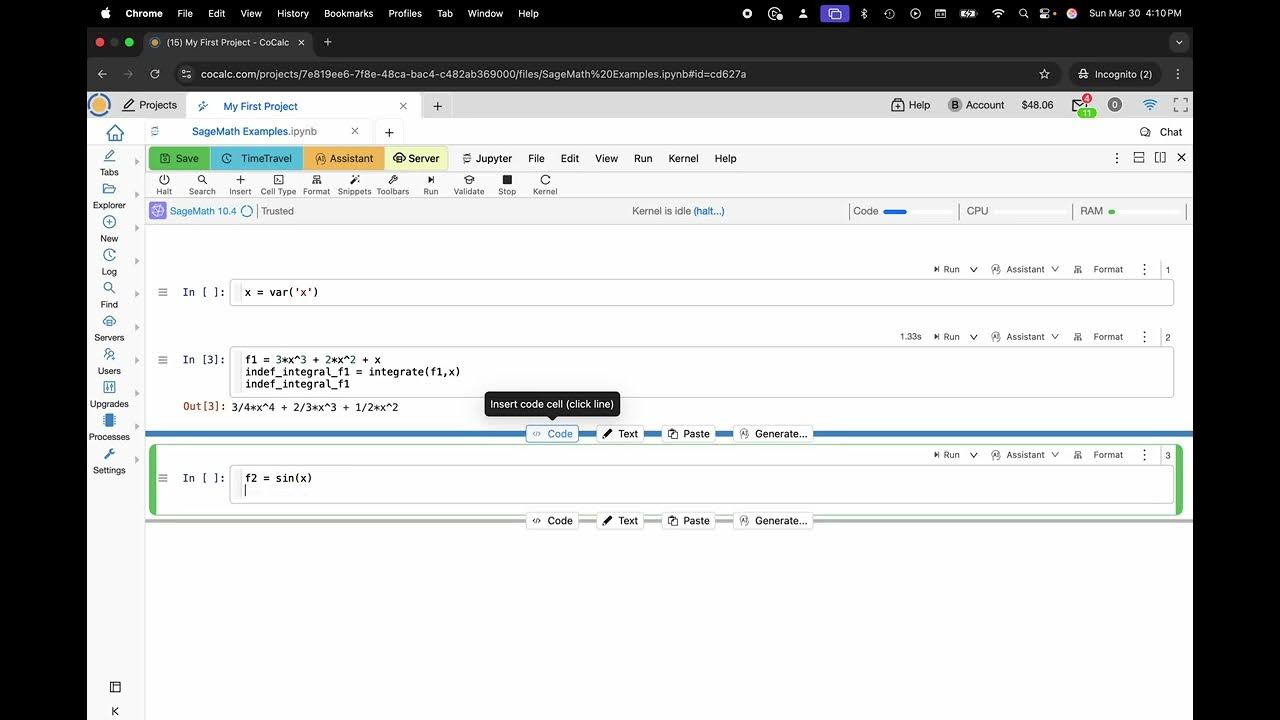 How to Integrate a Function Using SageMath in Jupyter with CoCalc - YouTube