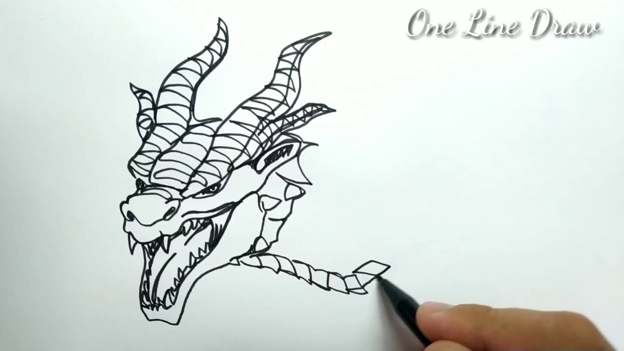 VERY EASY , one line drawing dragon / drawing by one line / how to draw ...