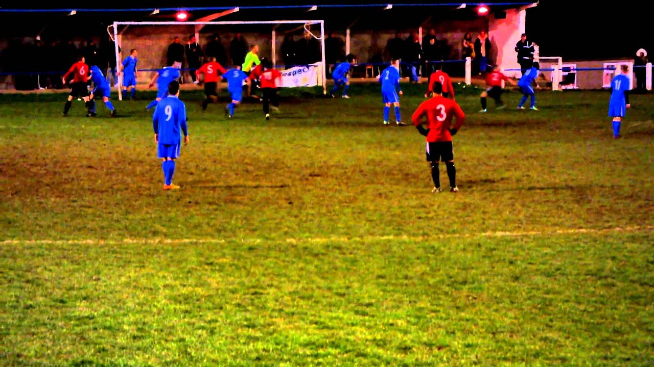 Khalsa's Bannister clips a neat shot just over the Bridgnorth crossbar ...