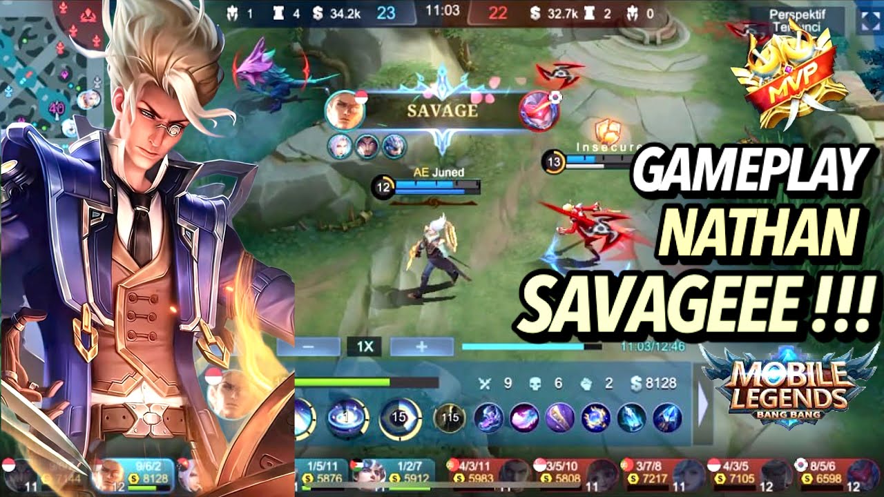 GAMEPLAY NATHAN SAVAGE !!! HERO MLBB MARKSMAN !! LATE GAME CRITICAL ...