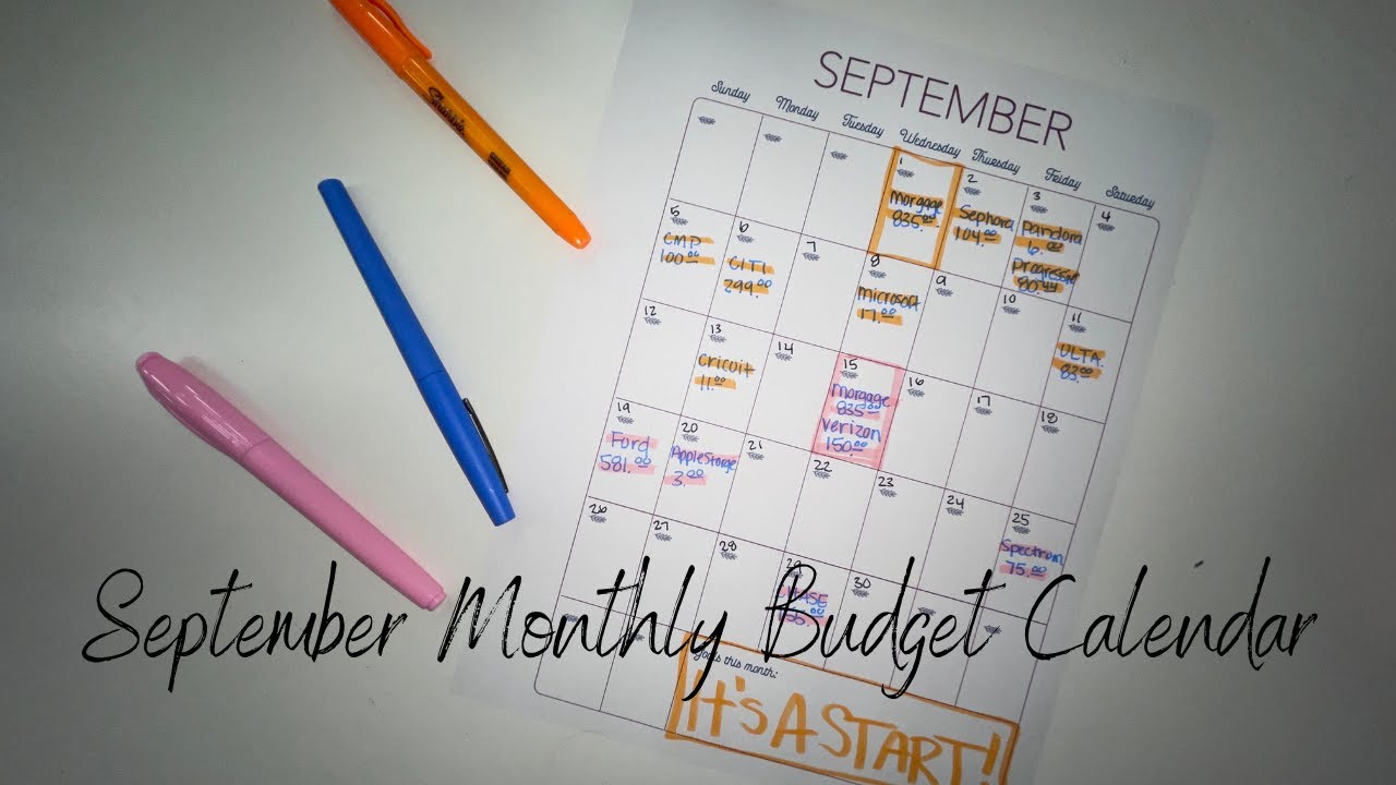 September 2021 Monthly Budget Calendar Using TBM Worksheet - YouTube