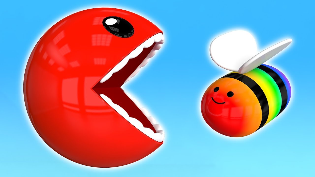 Learn Colors with 3D Pacman eat Cute Bee and Gummy Bear Egg for kids ...