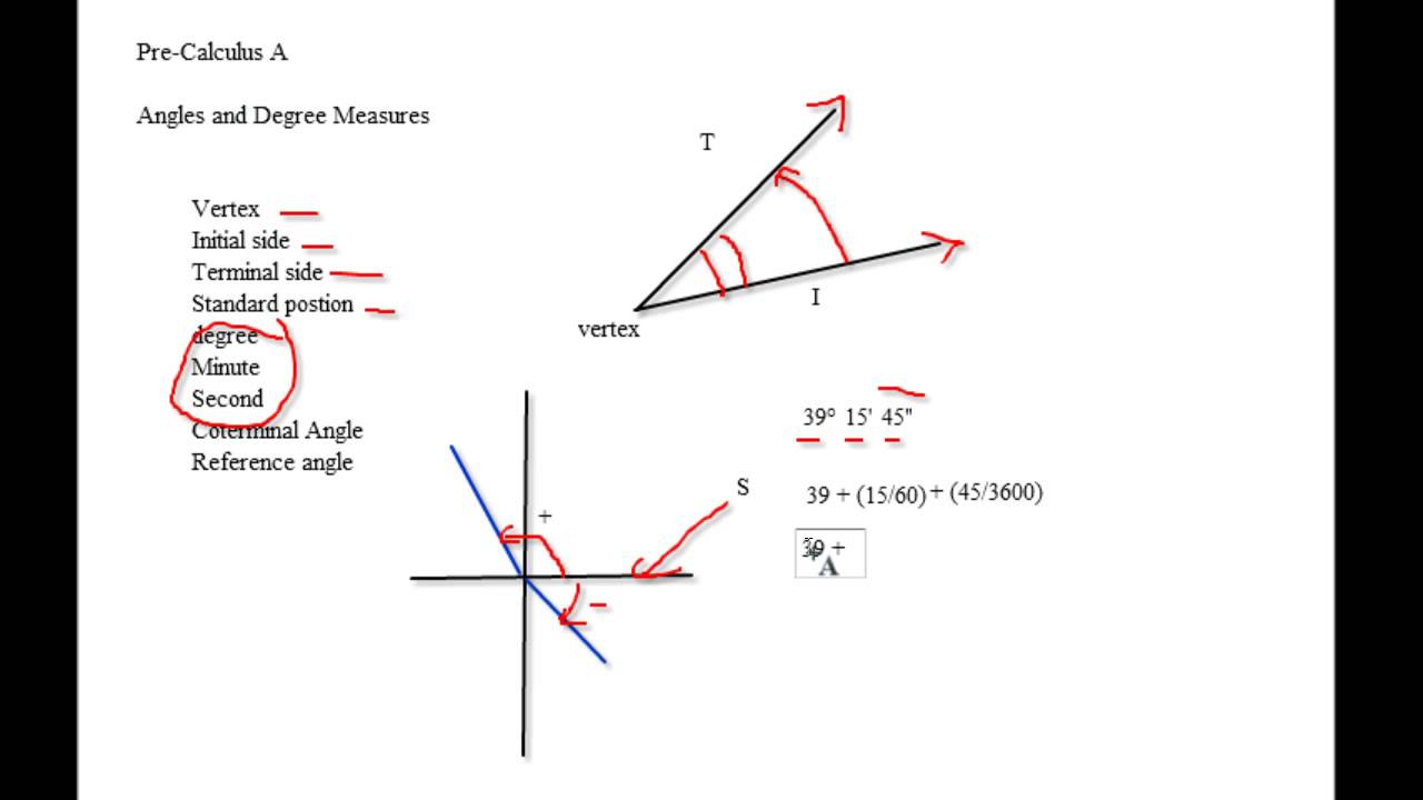 Pre-Calculus A - Angles and Degree Measures - YouTube