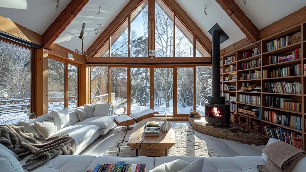 Winter Day ASMR Ambience with Fire Sounds for Sleep and Cozy Snowy ...