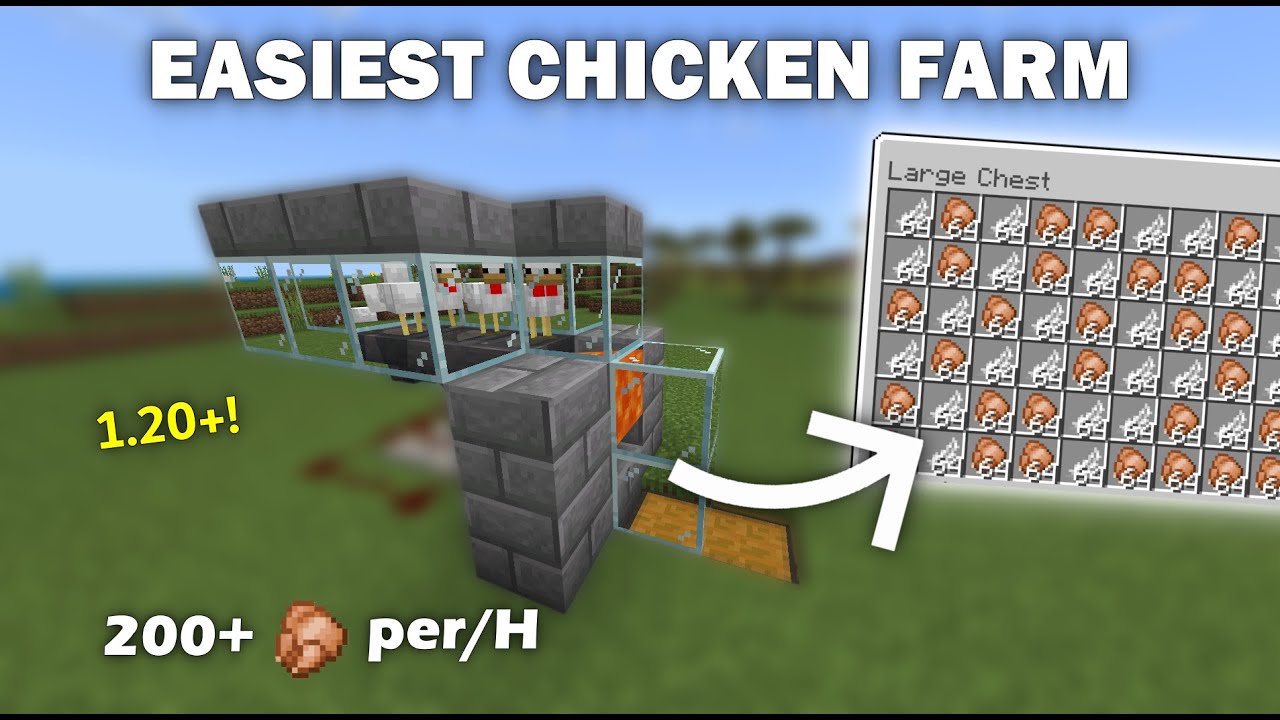 Minecraft Easiest and Automatic Chicken Farm 1.20+ (200+ Chickens per/H ...