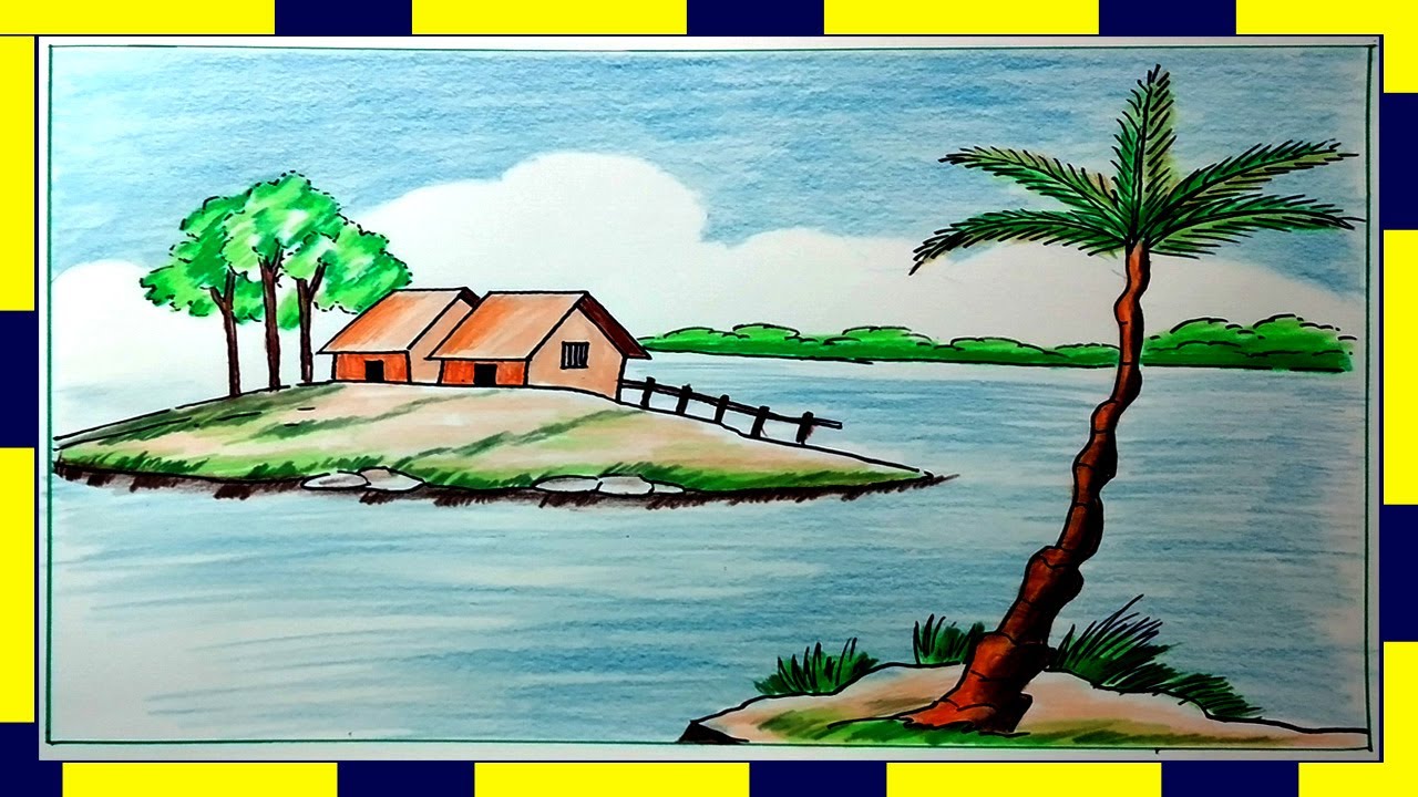 island drawing very easy step by step for beginners - YouTube