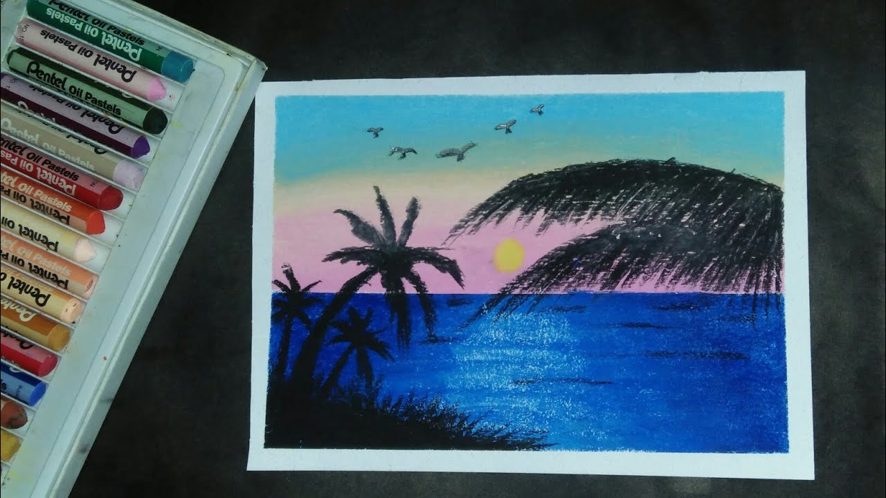 Oil pastel tutorial for beginners | A beautiful beach scenery | drawing ...
