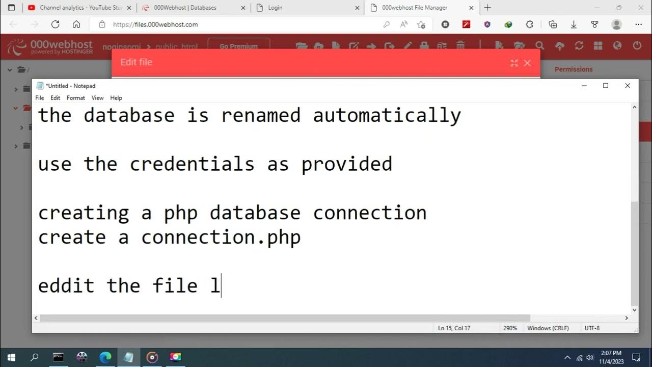 Connect and create database and tables in 000webhost - YouTube