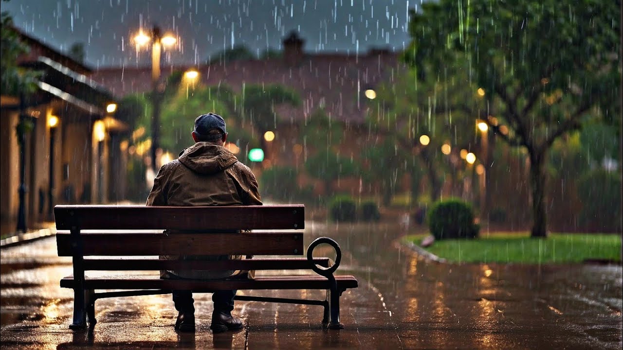 Sound of Rain and a man sitting meditating/heavy rain for sleep stady ...