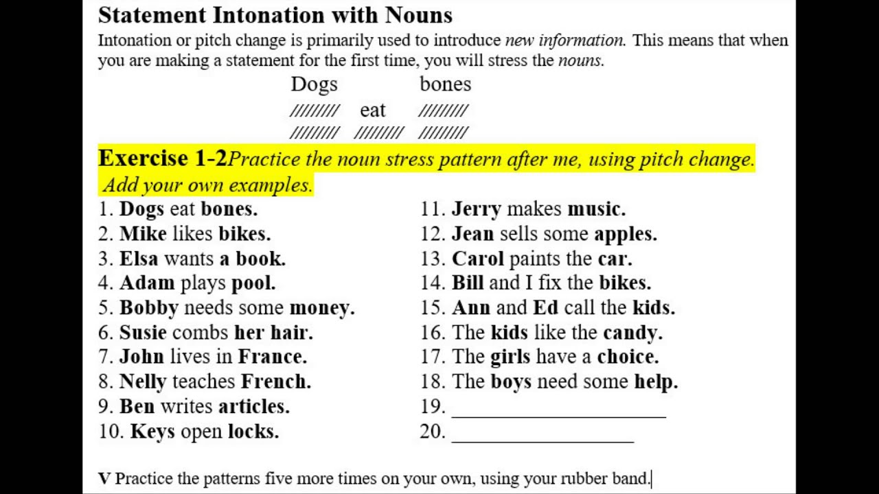 Exercise 1 2 Statement Intonation with Nouns - YouTube