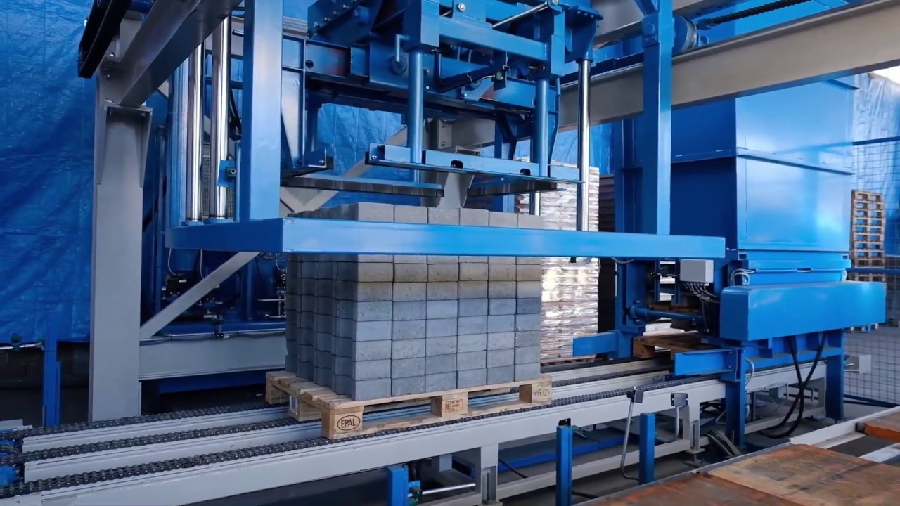 Automatic cubing station for concrete pavers ASP 800 METALIKA - YouTube
