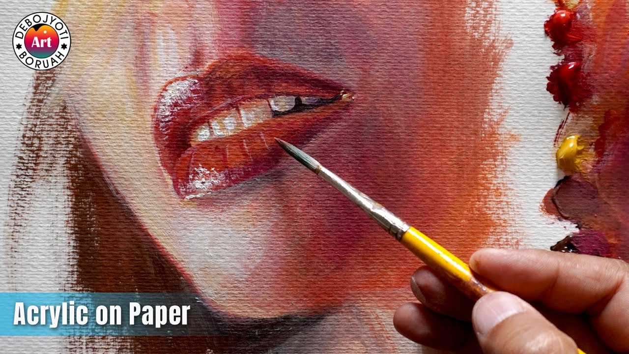 Painting a Glossy Lip with Acrylic on Paper by Debojyoti Boruah - YouTube