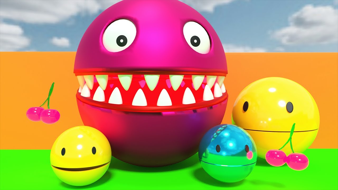 Pac Man style Big PacMan eating and little Pac Man running away食べる大きい ...