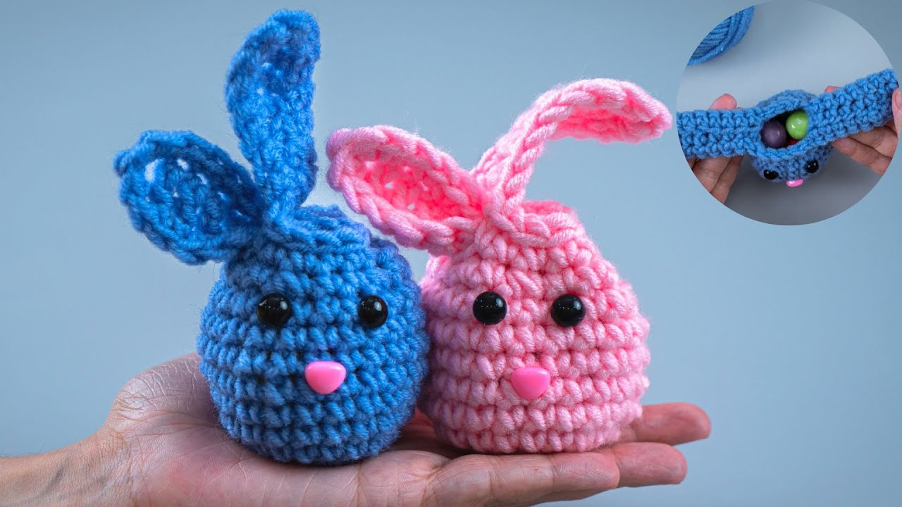 Mini crochet bunny baskets simple and easy - a handmade gift! - YouTube