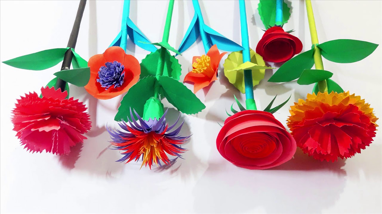 Paper flower collection 03 Kagojer ful কাগজের ফুল, কাগজের কারুকাজ - YouTube