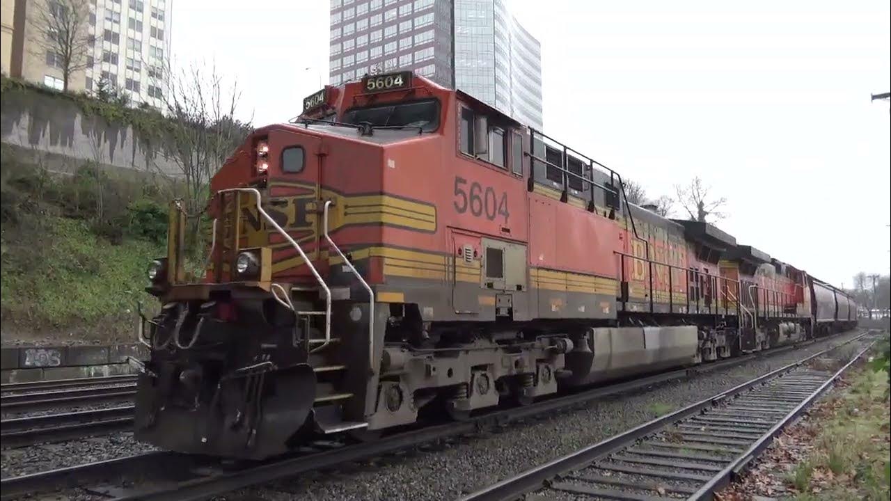 (Northbound) BNSF Empty Grain Train pulls forward and stops at the South 11TH Street Bridge ...