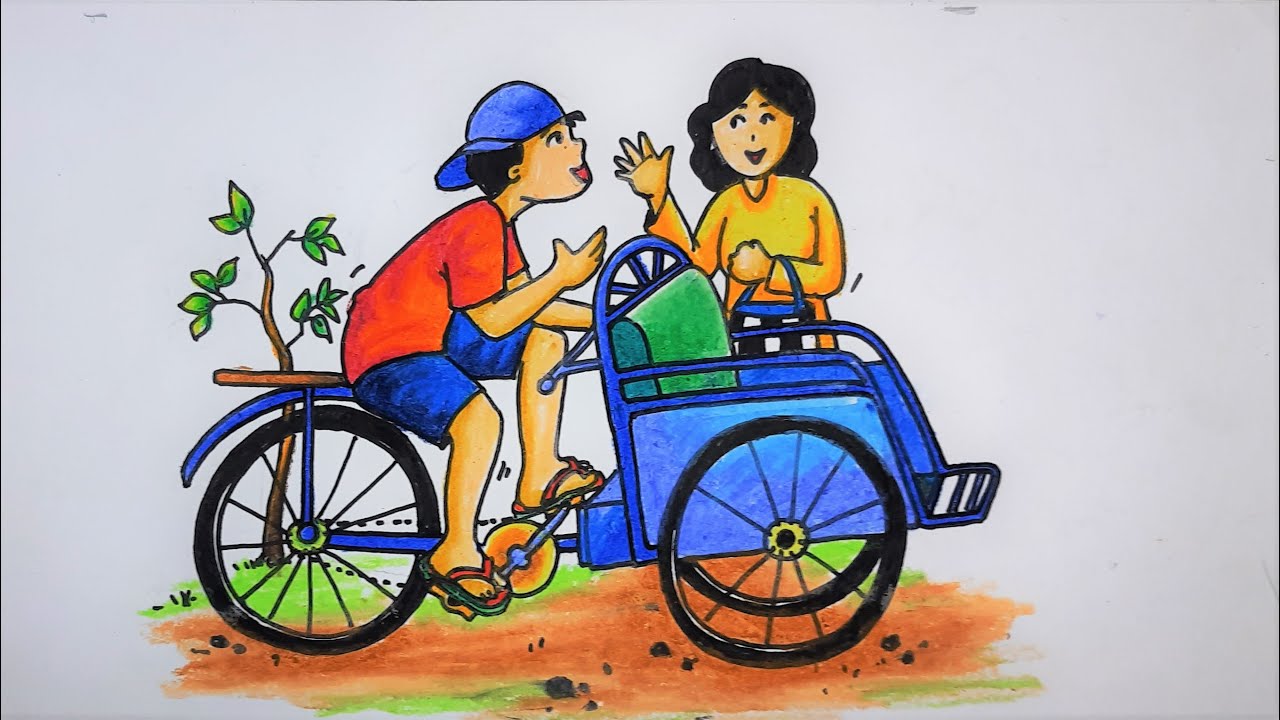 CARA MENGGAMBAR TUKANG BECAK // MENGGAMBAR TUKANG BECAK // GAMBAR BECAK ...