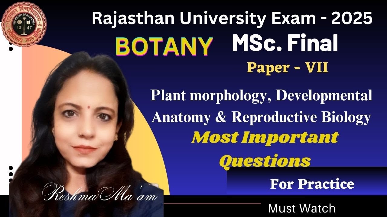 MSc Botany Paper VII || MSc Botany Sample Paper || Rajasthan University ...