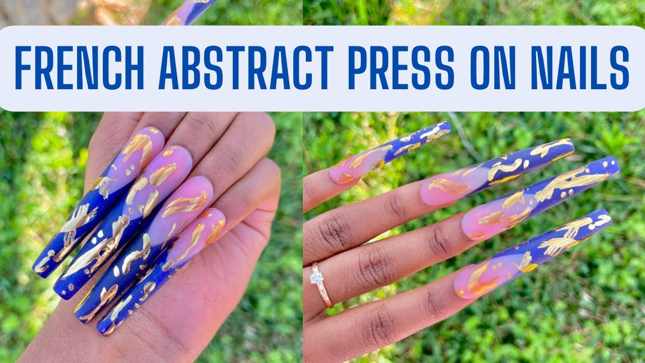Easy Abstract Nail Art Tutorial | Blue French Tip Abstract Press On ...