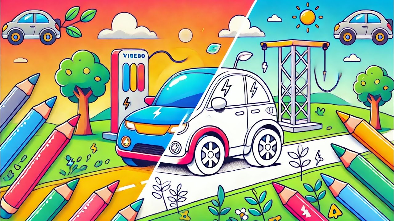 Electric Car Drawing and Painting 🚗🔌⚡🌿 Coloring Tutorial for Kids ...