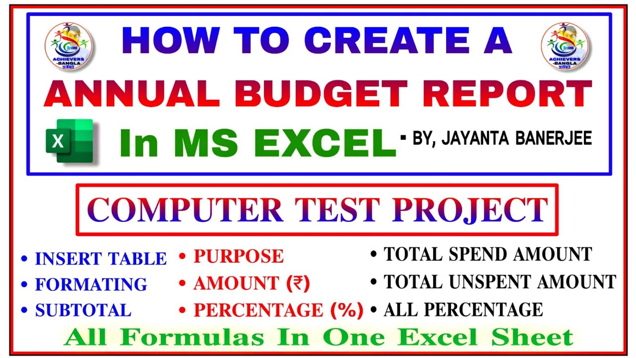 CREATE ANNUAL BUDGET IN MS EXCEL WITH FORMULA • Computer Test Project ...