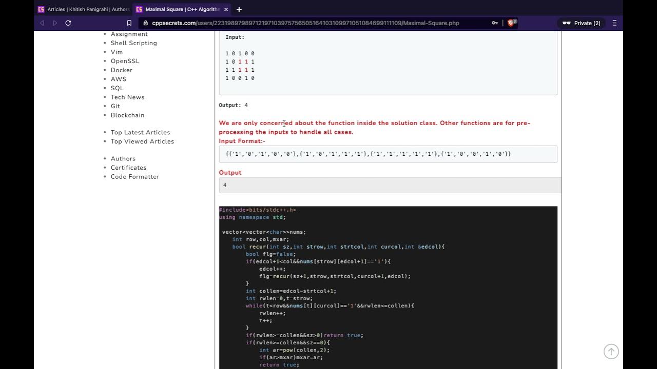 C++ implementation of Maximal Square - YouTube
