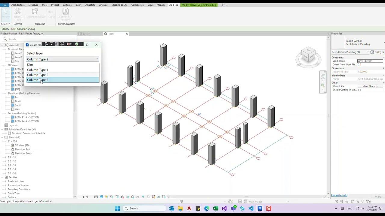 Revit.API - C# WPF | Model structural column from AutoCAD Links - YouTube