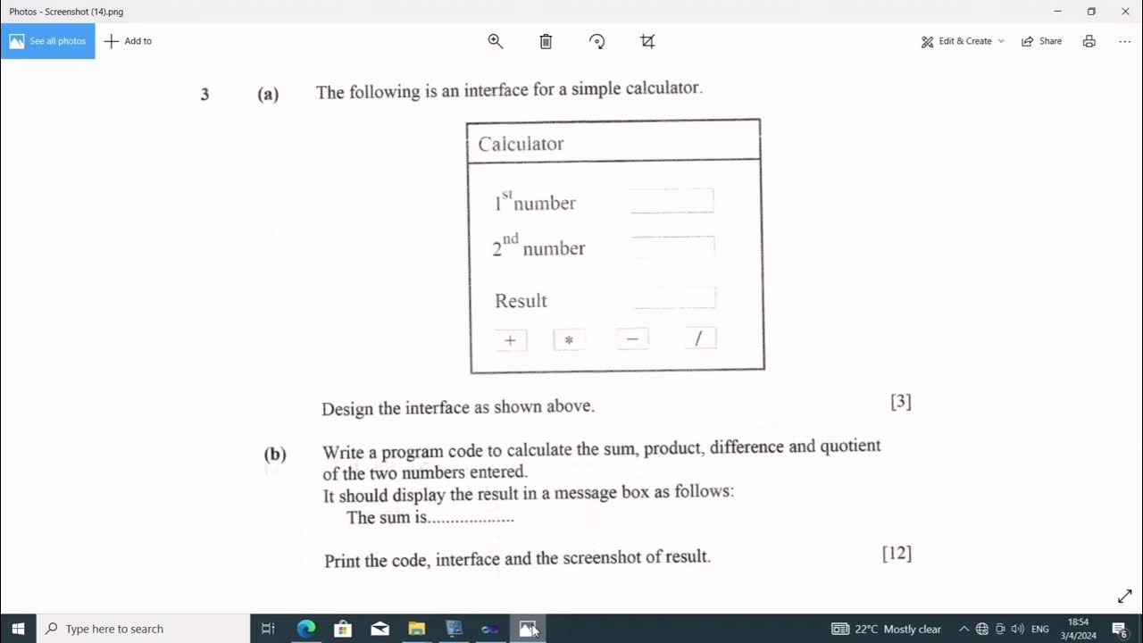 No.3 2022 O'Level Zimsec Nov Computer Science (Simple Calculator) VB.NET - YouTube