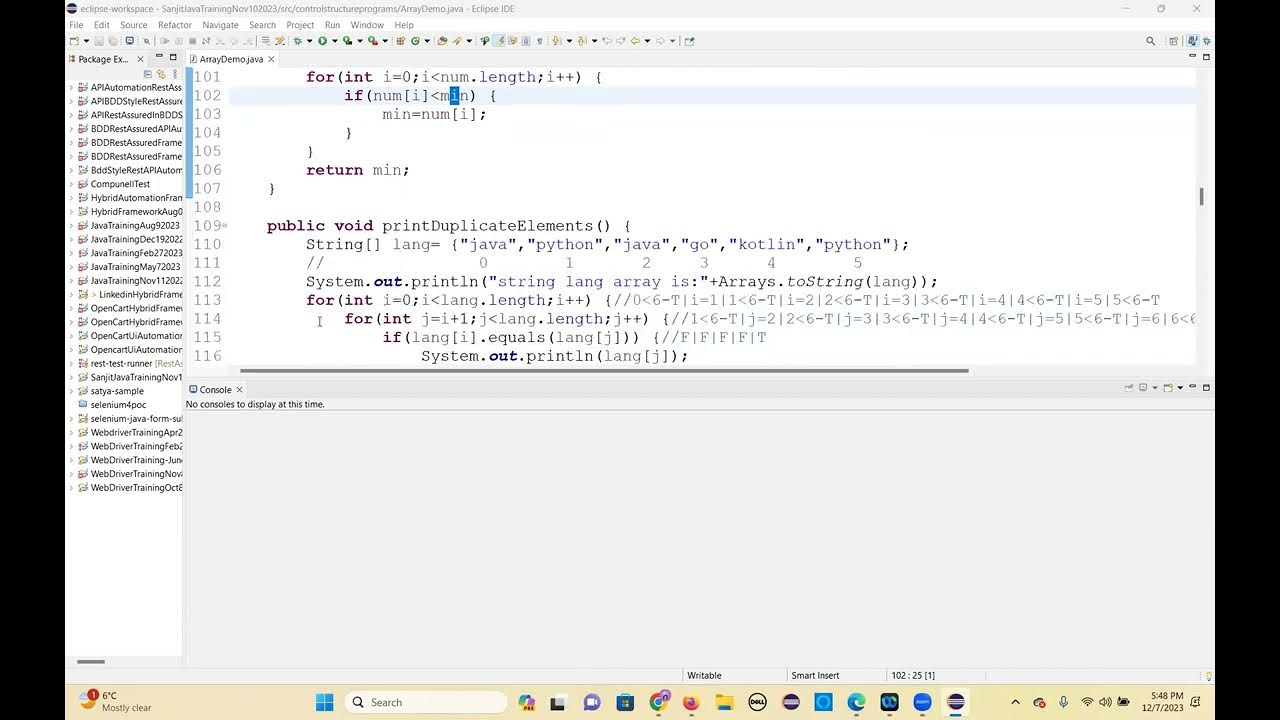 Corejava Array Programs Part1 Dec 07 2023 Youtube