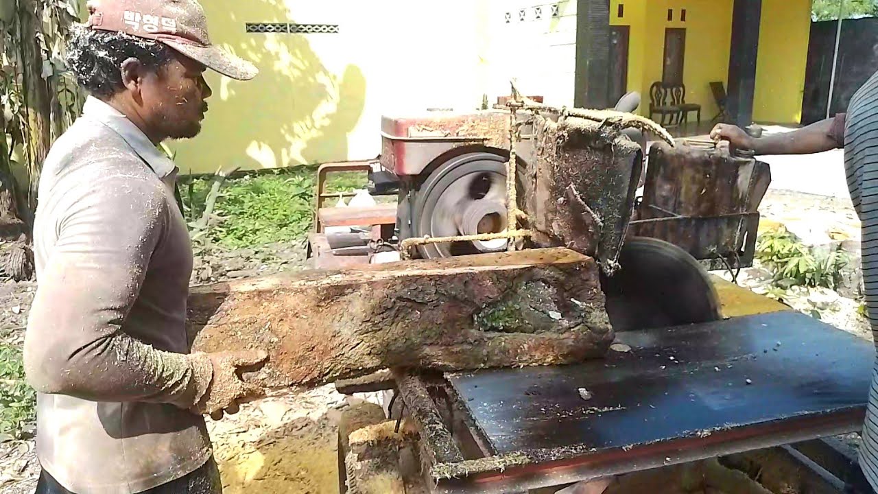cut down trees using traditional farmer machines - YouTube