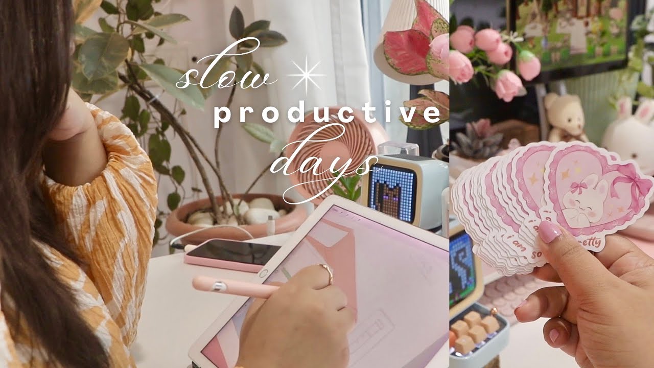 cozy productive days 🌞 book commission, new stickers, packing orders ...
